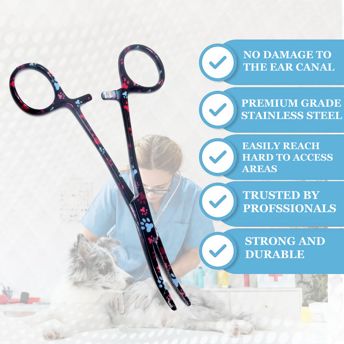 Dog Cat Ear Cleaning Forceps 5.5" CRV Pet Hair Pulling Clamp Tweezers ...
