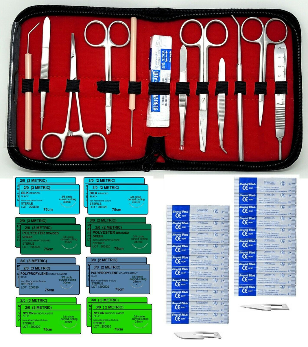 48 Pc Complete Suture Practice Surgical Training Kit for Medical and V ...